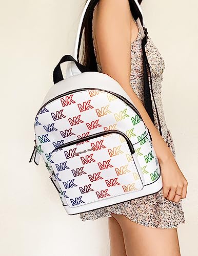 Michael Kors Adult's Unisex Cooper Commuter Medium Sling Bag Single Strap Backpack MK Rainbow Optic White