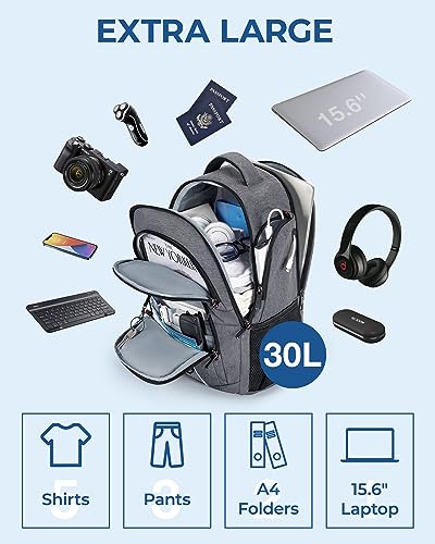 BAGSMART Travel Laptop Backpack, 15.6 inch Anti Theft Laptop Backpack With USB Charger Hole, Water Resistant Grey College bookbag for Women Men, Casual Daily Backpack for travel, Grey