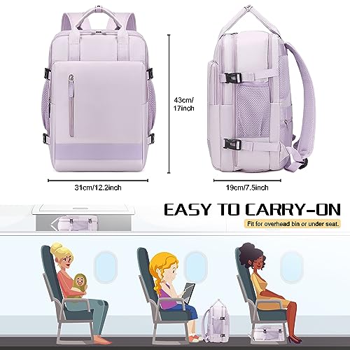 InduSKY Large Travel Backpack for Women, 40L Carry On Backpack Airline Flight Approved with USB Charging Port Shoes Compartment, Personal Luggage Backpack Casual Daypack 15.6 Inch Laptop Backpack