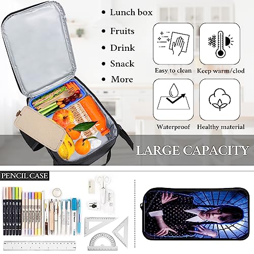 Wednesday Backpack Lightweight Travel Addams Backpack Insulated Lunch Box Fashion Pencil Case Pouch 3 Piece Set