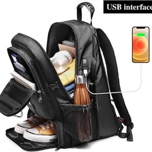 SSWEISIKER Travel Backpack for Men, Large 35L Laptop Backpack with USB Charging Port Fits 15.6 Inch Computer, Waterproof Carry on Bags for Airplanes Hiking Weekender Overnight, Black