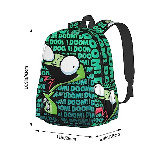 CONPELSON Backpacks Invader Anime Zim Adjustable Laptop Backpack Double Shoulder Bag for Women Men Climbing Shopping Work