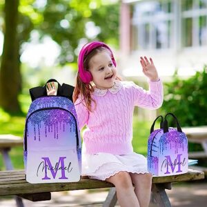 Personalized Casual Daypack School Bag with Name for Students Back School Gift, Custom Black Sparkle Drip Monogram Lunch Box Bag Backpack Shoulder Bag Book Bag Travel Knapsack for Men Women Hiking