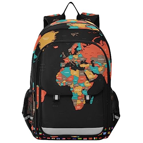 ZRWLUCKY World Map and Flags Casual Daypack Classical Travel Backpack Durable Computer Bag 2023