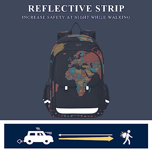 ZRWLUCKY World Map and Flags Casual Daypack Classical Travel Backpack Durable Computer Bag 2023