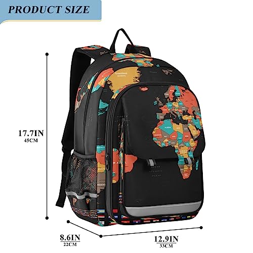 ZRWLUCKY World Map and Flags Casual Daypack Classical Travel Backpack Durable Computer Bag 2023