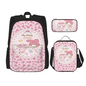 orpjxio backpack 3 piece set kuromi anime my melody laptop backpack pencil case lunch bag combination for travel work camping