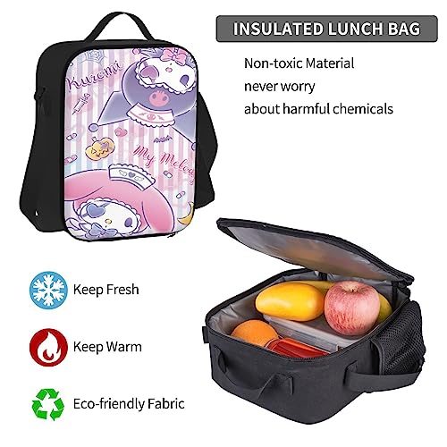 ORPJXIO Backpack 3 Piece Set Kuromi Anime My Melody Laptop Backpack Pencil Case Lunch Bag Combination For Travel Work Camping