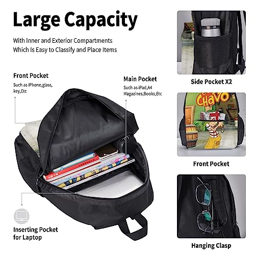 ORPJXIO Backpack 3 Piece Set El Chavo Anime Del Ocho Laptop Backpack Pencil Case Lunch Bag Combination For Travel Work Camping