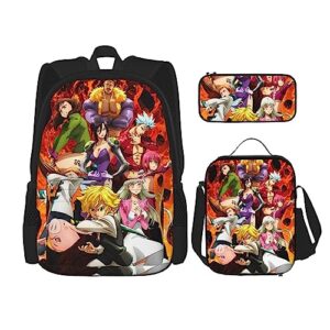 orpjxio backpack 3 piece set the seven anime deadly sins laptop backpack pencil case lunch bag combination for travel work camping