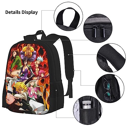 ORPJXIO Backpack 3 Piece Set The Seven Anime Deadly Sins Laptop Backpack Pencil Case Lunch Bag Combination For Travel Work Camping