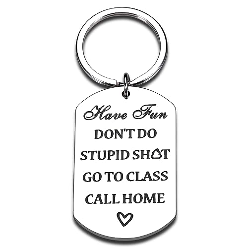 VANLOVEMAC Back to School Gifts Have Fun Don't Do Stupid Keychains First Day of School Funny Gag Gifts for Son Daughter Off to College Student Teens Boys Girls Christmas Birthday Gifts