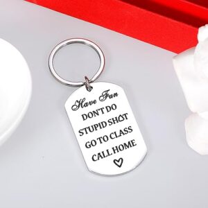 VANLOVEMAC Back to School Gifts Have Fun Don't Do Stupid Keychains First Day of School Funny Gag Gifts for Son Daughter Off to College Student Teens Boys Girls Christmas Birthday Gifts