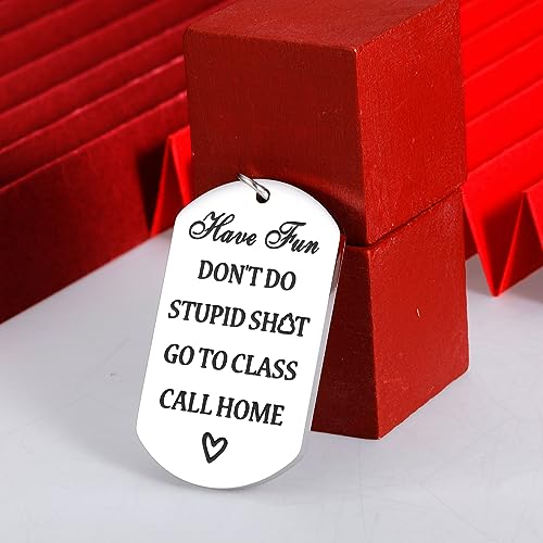 VANLOVEMAC Back to School Gifts Have Fun Don't Do Stupid Keychains First Day of School Funny Gag Gifts for Son Daughter Off to College Student Teens Boys Girls Christmas Birthday Gifts