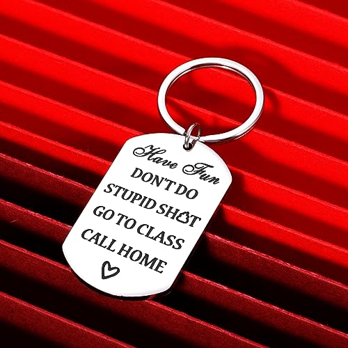 VANLOVEMAC Back to School Gifts Have Fun Don't Do Stupid Keychains First Day of School Funny Gag Gifts for Son Daughter Off to College Student Teens Boys Girls Christmas Birthday Gifts