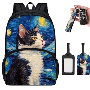 dmoyala cute cat schoolbag for colege students individual travel backpack with pockets computer bag with pocket computer bag for girls boys school supplies for kids cute keychain accessories bag tags