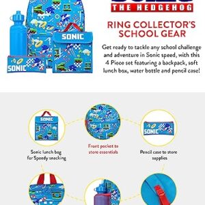 Sonic The Hedgehog Backpack Set | Backpack, Lunchbag, Pencil Case, Water Bottle | Kids Backpack | Blue