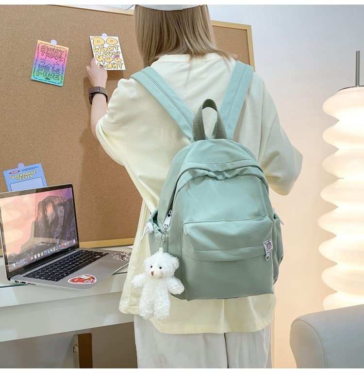 Kawaii Backpack with Cute Accessories Kawaii Aesthetic Backpack with Bag Charm Available in Pastel Colors (Green)