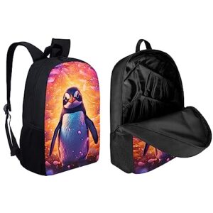 Cute Penguin School Bag For Kids Backpack With Lunch Bag and Pencil Bag, Cool Magical Animal Bag For Children Boys and Girls Bookbag