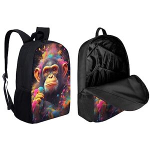 Cute Monkey Kids Backpack School Bag With Lunch Bag and Pencil Bag for Teen Boys Middle Junior High School Bookbag Rucksack Lightweight Shoulder Handbag Daypack Satchel