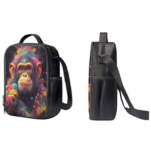 Cute Monkey Kids Backpack School Bag With Lunch Bag and Pencil Bag for Teen Boys Middle Junior High School Bookbag Rucksack Lightweight Shoulder Handbag Daypack Satchel