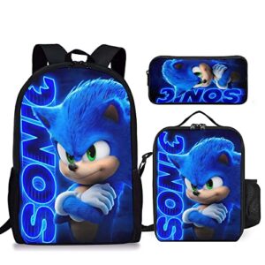 fnasfia anime backpack pencil case lunch bag 3 piece set cartoon backpack boys girls backpack kids 3d backpack