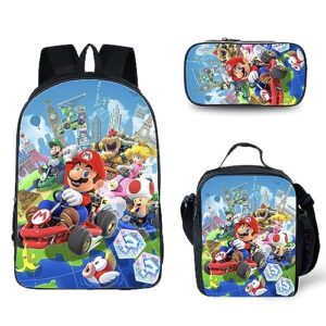 cartoon backpack 3pcs set game backpacks pencil bag lunch bag school bag for boys and girls super-003