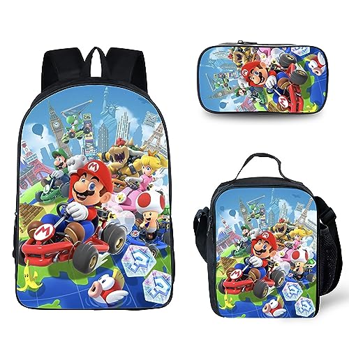 Cartoon Backpack 3pcs Set Game Backpacks Pencil Bag Lunch Bag School Bag For Boys And Girls Super-003