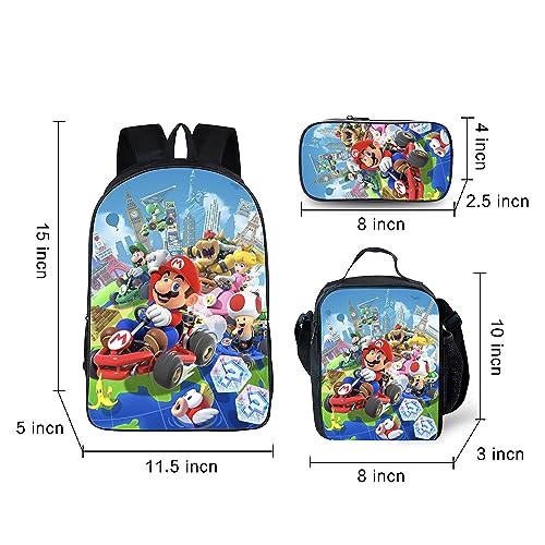 Cartoon Backpack 3pcs Set Game Backpacks Pencil Bag Lunch Bag School Bag For Boys And Girls Super-003