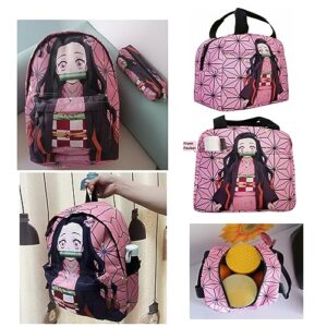 XIXISA 16" Nezuko Laptop Backpack with Lunch Box Bag Anime Shinobu Laptop Backpacks (Nezuko)