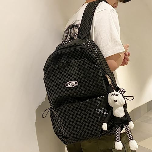 Verdancy Kawaii Backpack for Teens School College Students Travel Checkered Aesthetic Bookbag Schoolbag Casual Daypack (Black)