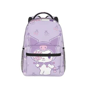 RODES Cute Kurromi Pattern Print Backpack Anime Backpack Lightweight Travel Backpack Laptop Backpack Purple Daypack Women Birthday Gift With Keychain