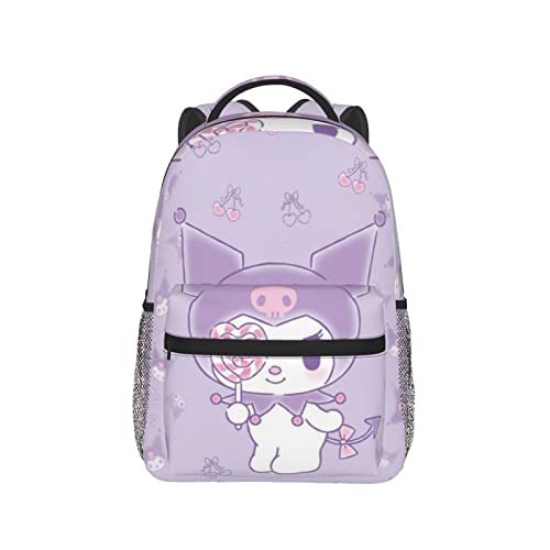 RODES Cute Kurromi Pattern Print Backpack Anime Backpack Lightweight Travel Backpack Laptop Backpack Purple Daypack Women Birthday Gift With Keychain