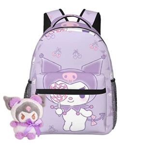 RODES Cute Kurromi Pattern Print Backpack Anime Backpack Lightweight Travel Backpack Laptop Backpack Purple Daypack Women Birthday Gift With Keychain