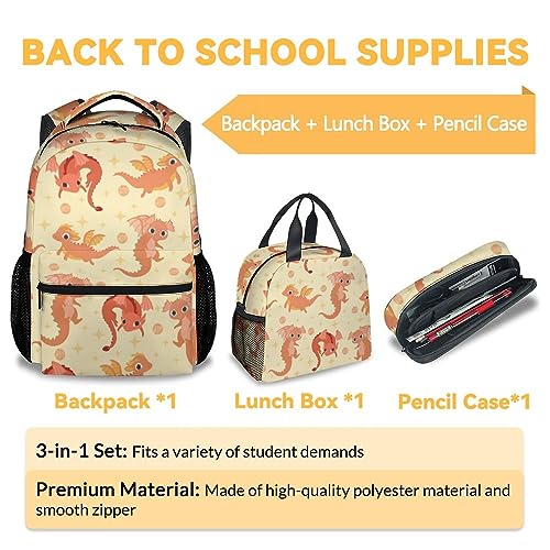 Dragon Backpack with Lunch Box, Set of 3 School Backpacks Matching Combo, Cute Bookbag And Pencil Case Bundle