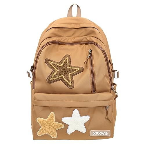 MININAI Y2k Backpack with Kawaii Pendant Aesthetic Star Backpack Cute Preppy Laptop Book Bag Back to College Supplie (Caramel,One Size)