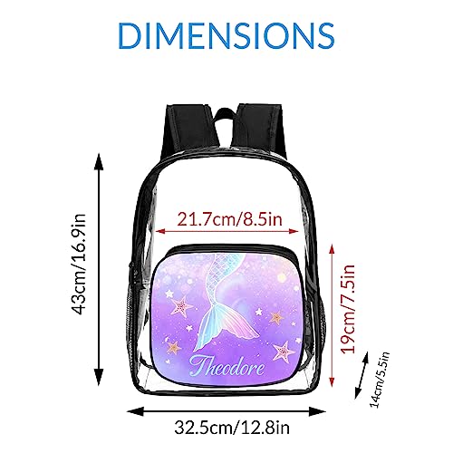 Amlion Custom Clear Backpack with Name Personalized Transparent Backpacks,Customized Logo Photo Clear PVC Backpacks Heavy Duty for College Workplace Travel Sports(Blue Photo)