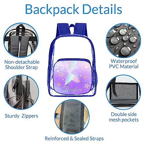 Amlion Custom Clear Backpack with Name Personalized Transparent Backpacks,Customized Logo Photo Clear PVC Backpacks Heavy Duty for College Workplace Travel Sports(Blue Photo)