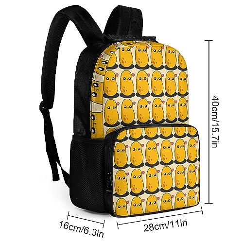 Supdreamc Cute Cartoon Potato Art Daypack Backpack Durable Polyester Anti-Theft Multipurpose Bookbag Big Capacity Travel Hiking & Camping Rucksack With Smooth Zippers