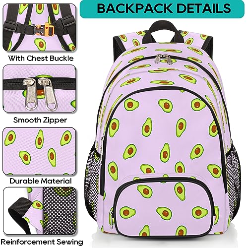 Avocado School Backpacks for Girls Boys Teens Students,Green-Avocado Stylish College Backpack Book Bag With Chest Strap,Waterproof Travel Backpacks for Women Men