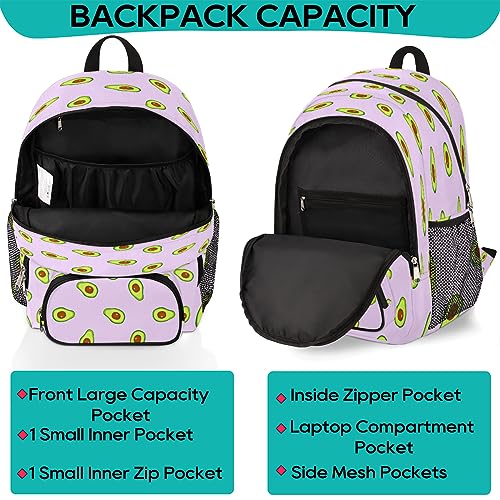 Avocado School Backpacks for Girls Boys Teens Students,Green-Avocado Stylish College Backpack Book Bag With Chest Strap,Waterproof Travel Backpacks for Women Men