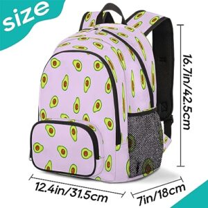 Avocado School Backpacks for Girls Boys Teens Students,Green-Avocado Stylish College Backpack Book Bag With Chest Strap,Waterproof Travel Backpacks for Women Men