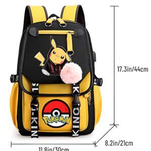 Yjiuxnw Anime School Backpack Set with Pencil Box Travel Backpacks with USB Charging Port, Cute Daypack for Boys And Girls