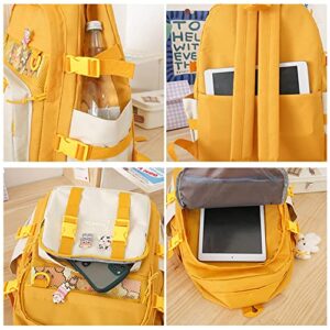 KOVPIFB Kawaii Backpack Cute Style 5 PCS Backpack Set,Cute Plush Pendants & Pins Aesthetic School Bags for Teen Girls Black