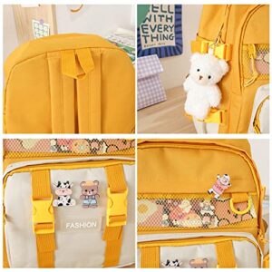 KOVPIFB Kawaii Backpack Cute Style 5 PCS Backpack Set,Cute Plush Pendants & Pins Aesthetic School Bags for Teen Girls Black