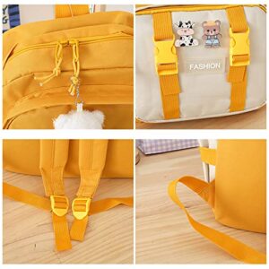 KOVPIFB Kawaii Backpack Cute Style 5 PCS Backpack Set,Cute Plush Pendants & Pins Aesthetic School Bags for Teen Girls Black