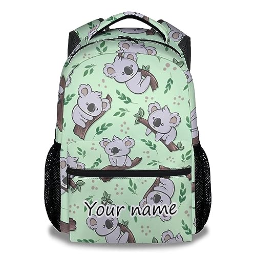 KNOWPHST Personalized Koala Backpacks for Girls Boys, 16 Inch Cute Backpack for School, Green, Large Capacity, Durable, Lightweight Bookbag for Kids Travel