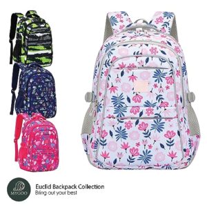 MYGOO Kids Backpack for Girls | Educational Backpack for Youngster | Euclid Collection | 17" tall | Flower Pink