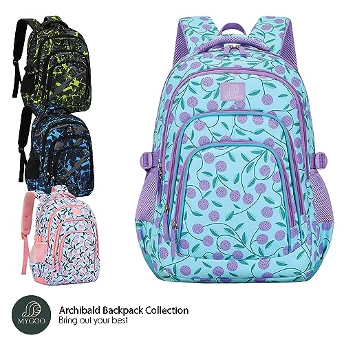 MYGOO Kids Backpack for Girls | Colorful School Backpack for Teen | Archibald Collection | 17" tall | Berry Purple