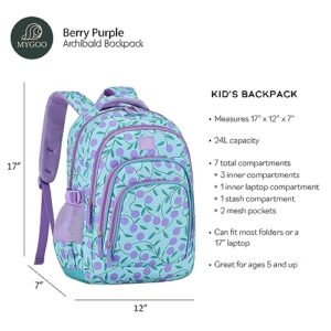 MYGOO Kids Backpack for Girls | Colorful School Backpack for Teen | Archibald Collection | 17" tall | Berry Purple